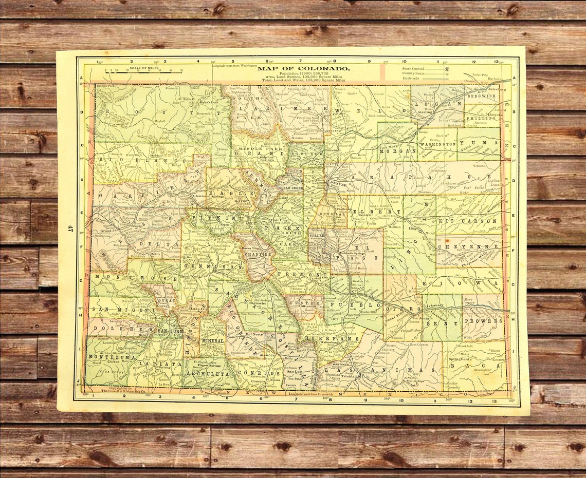 Antique Colorado Map of Colorado Wall Art Decor Original Old | Etsy