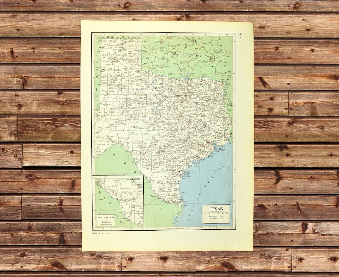 Vintage TEXAS MAP of Texas Wall Art Decor Railroad 1940s - Etsy