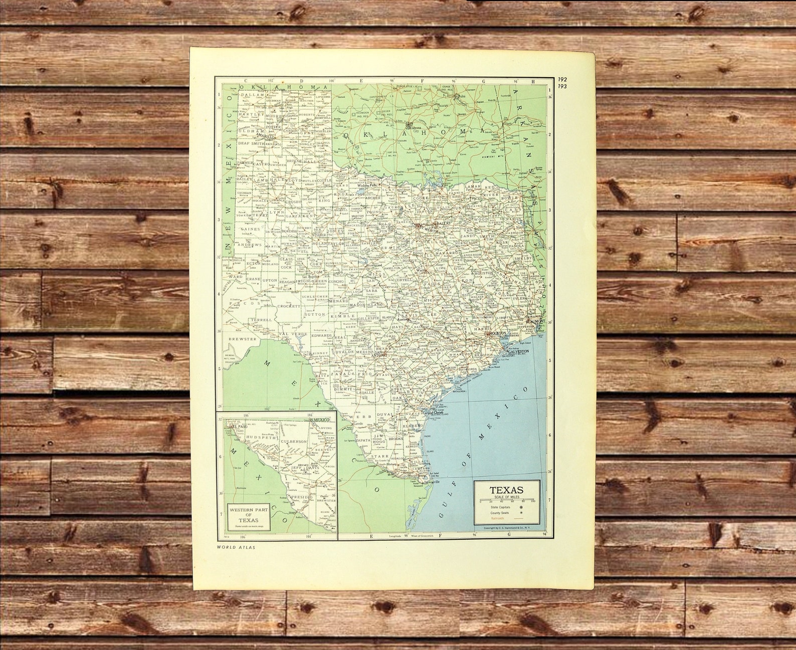 Vintage TEXAS MAP of Texas Wall Art Decor Railroad 1940s - Etsy