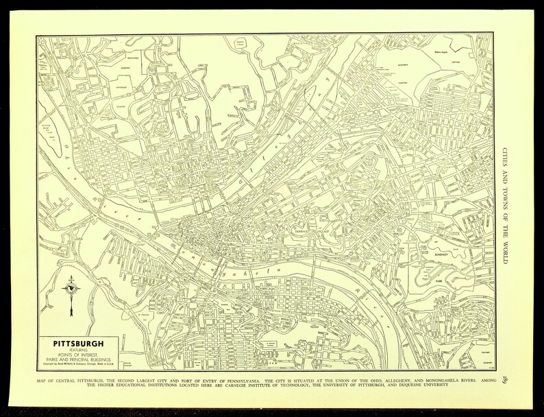 Pittsburgh Map of Pittsburgh Street Map Wall Decor Art Vintage | Etsy