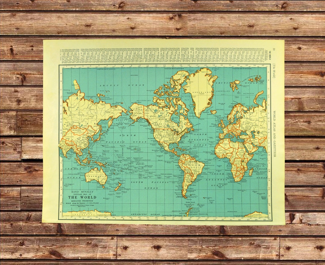 Vintage WORLD MAP Wall Decor Map of the World Frameable Map - Etsy