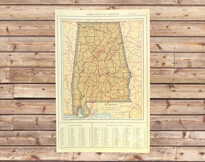 Antique ALABAMA RAILROAD Map Wall Art Decor ORIGINAL Railway Boyfriend ...