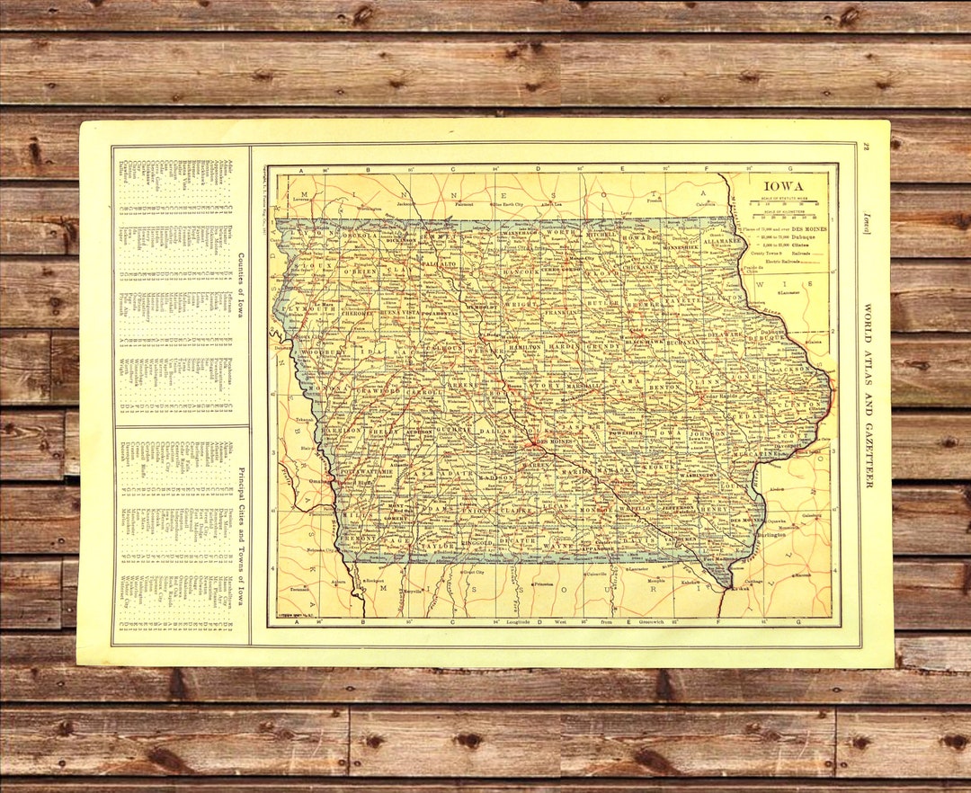 Vintage IOWA Map Railroad Wall Art Decor 1917 Antique ORIGINAL Old - Etsy