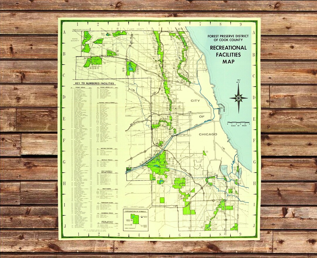 RARE Chicago Map of Cook County Parks Map Forest Preserve - Etsy