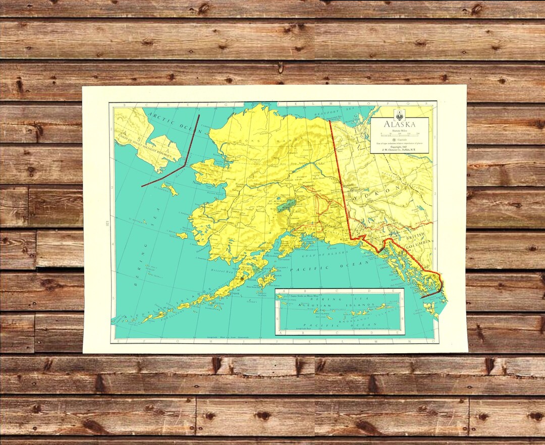 Vintage ALASKA Map Wall Art Decor Frameable Ready to Frame Colorful ...
