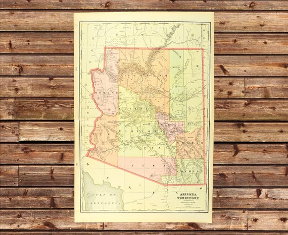 LARGE Arizona Map Wall Art Decor Antique Original Print Old - Etsy