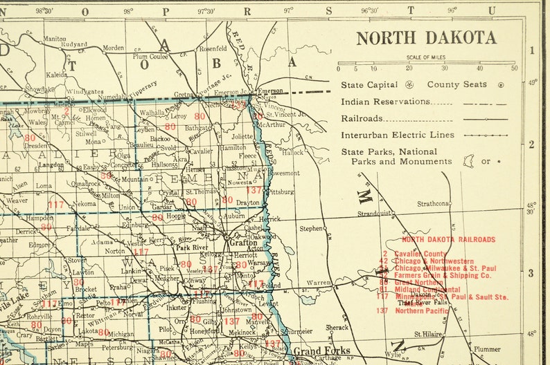 North Dakota Map of North Dakota Wall Decor Art Railroad Map | Etsy