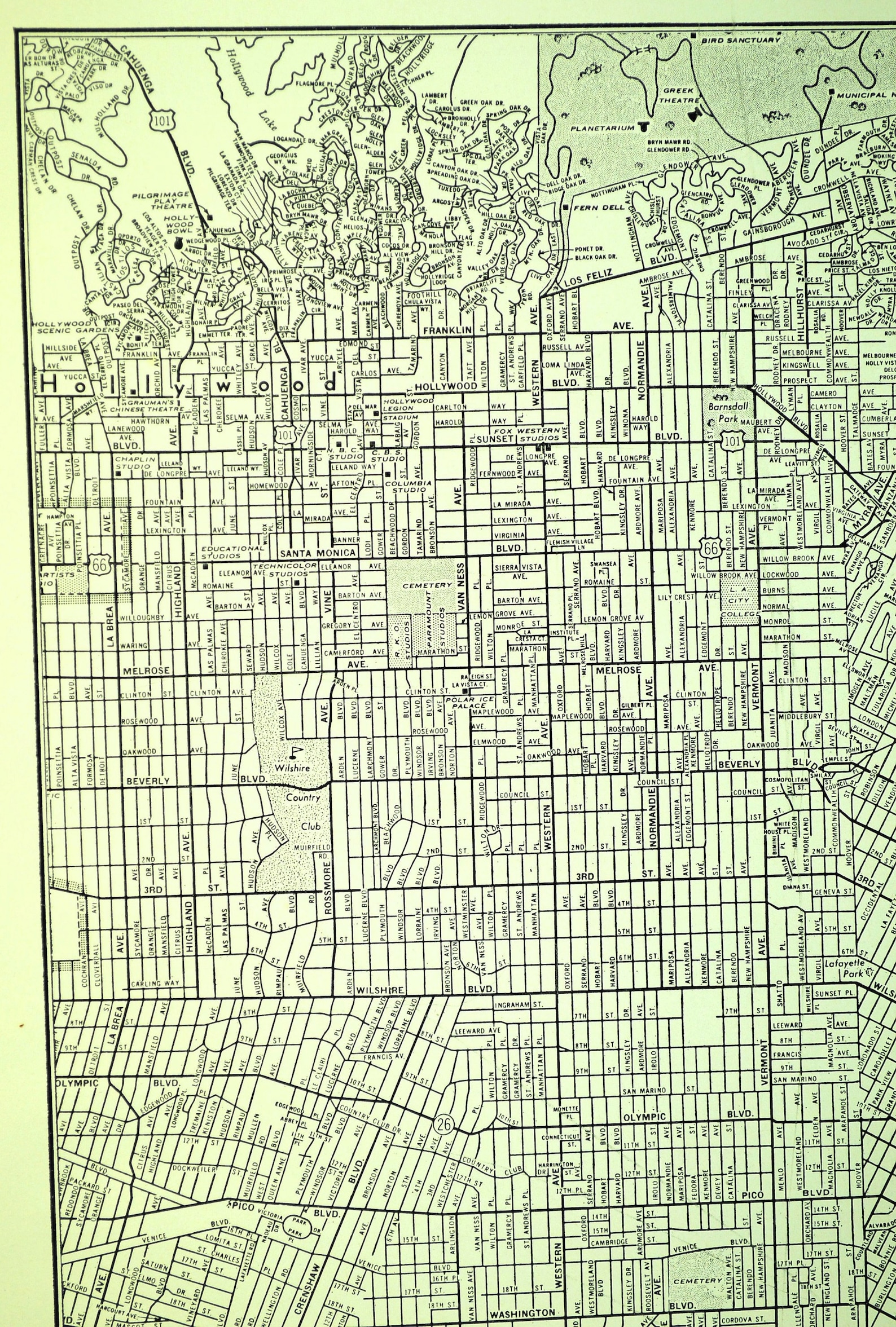 Los Angeles Map of Los Angeles Street Map Wall Decor Art 1940s | Etsy