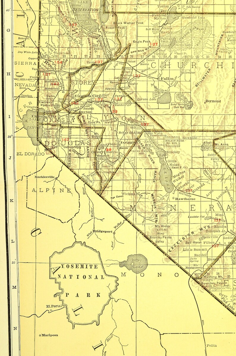 NEVADA Railroad Map Wall Decor Art EXTRA LARGE Antique - Etsy