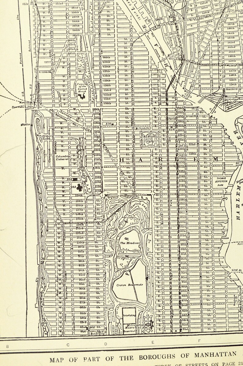 UPPER MANHATTAN Map Wall Art Decor Bronx New York City Vintage | Etsy