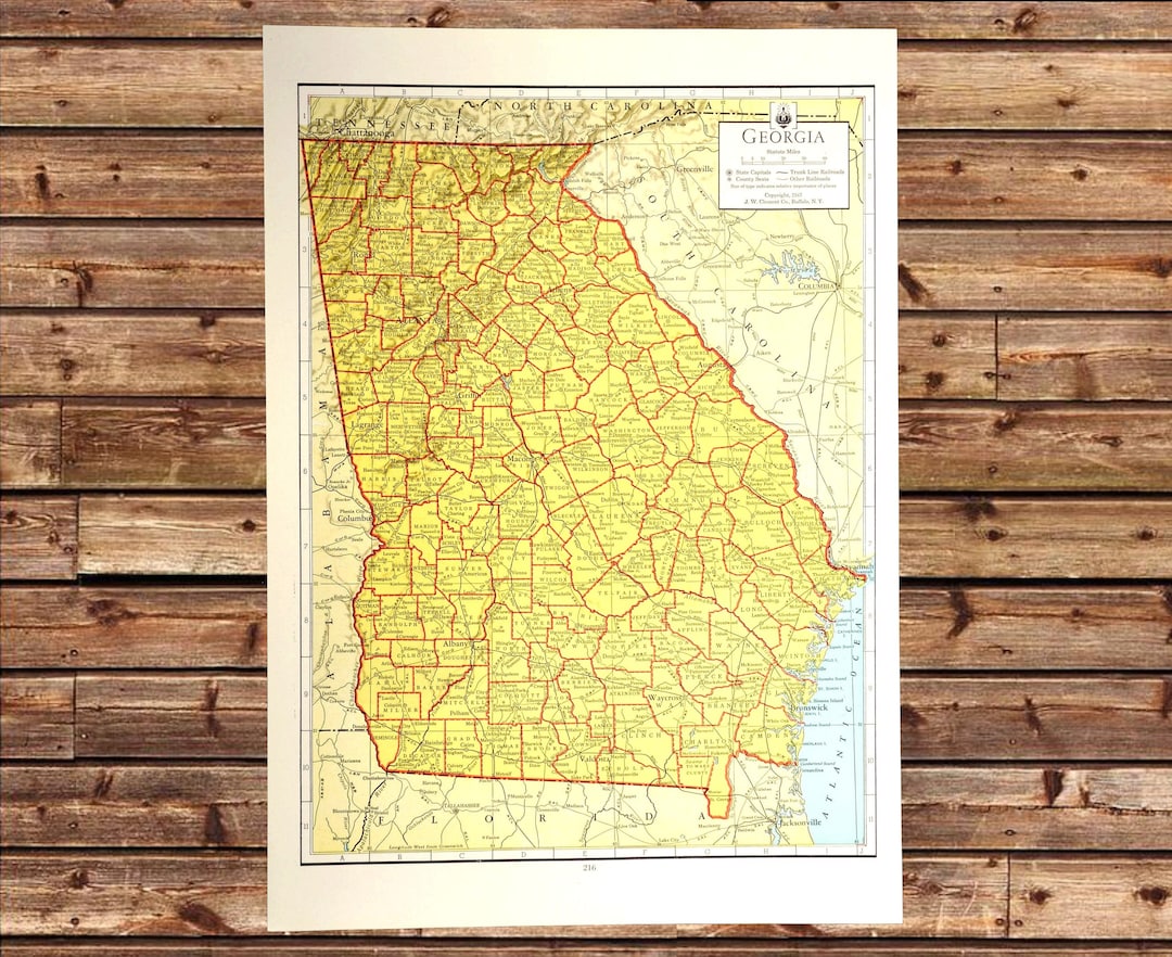 Vintage 1947 GEORGIA Map Wall Art Decor Colorful 1940s Georgia Peach ...
