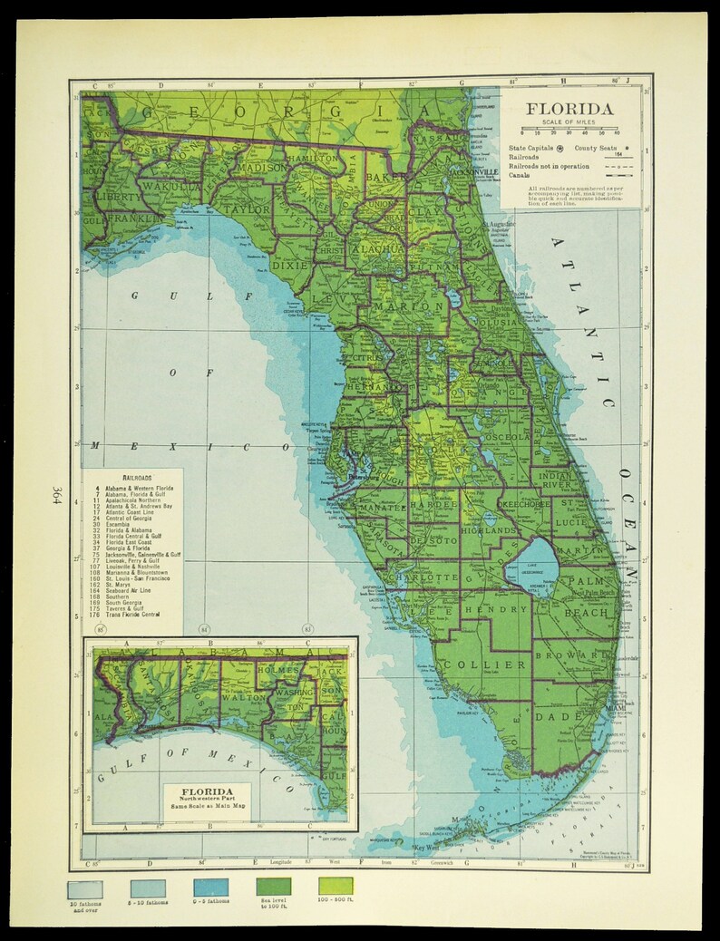 FLORIDA MAP of Florida Wall Art Topographic Map Colorful - Etsy