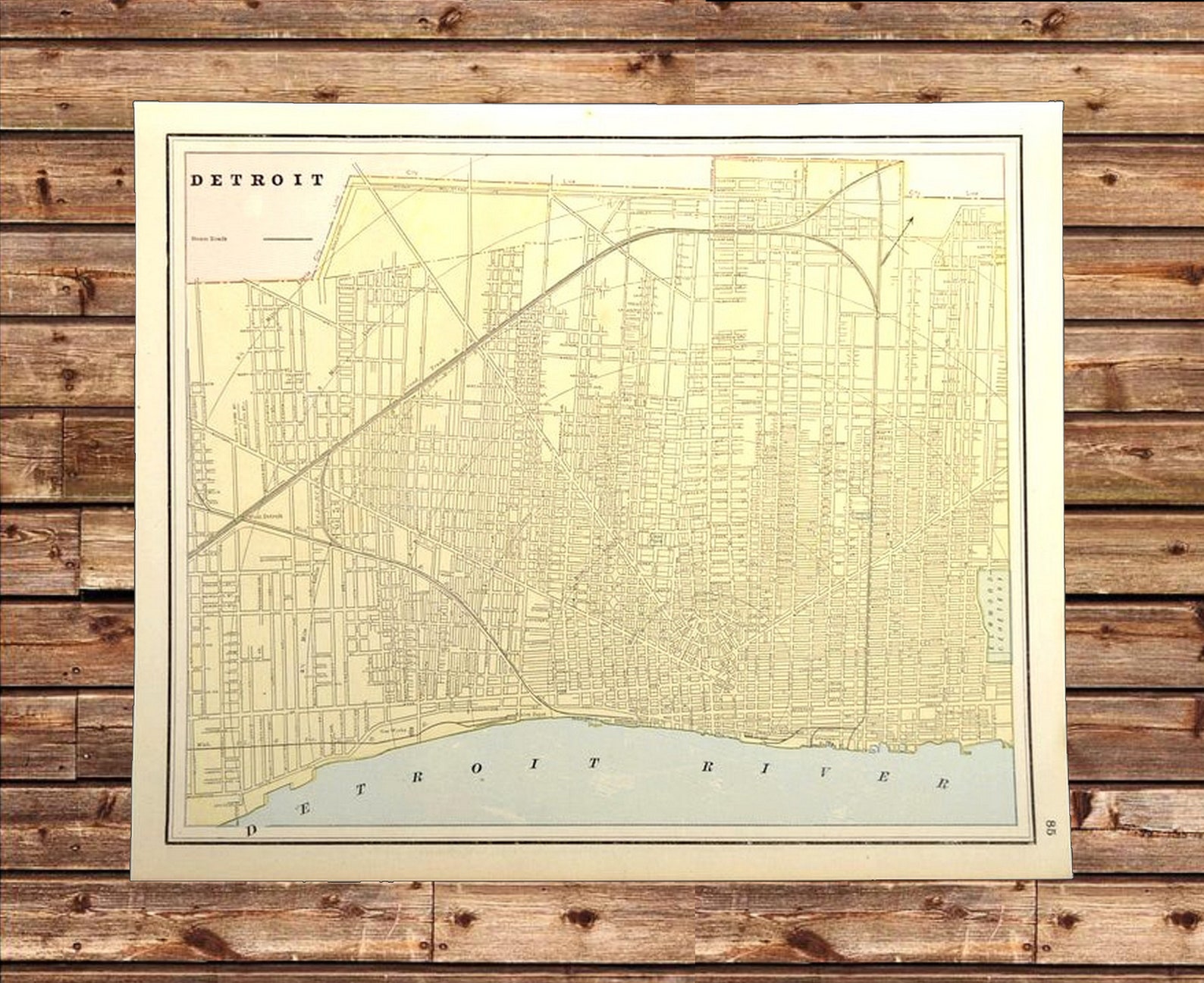 Detroit Map of Detroit Street Map Wall Art Decor Antique | Etsy
