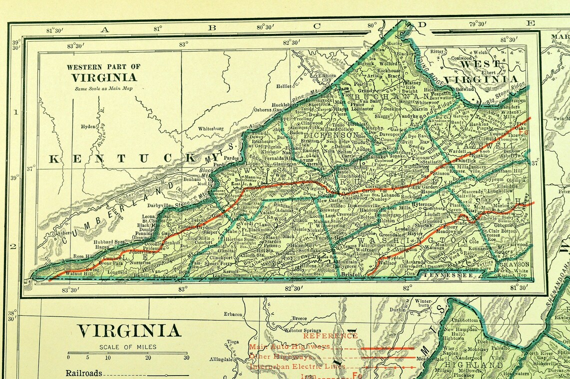 Virginia Road Map of Virginia Wall Art Decor Highway LARGE | Etsy