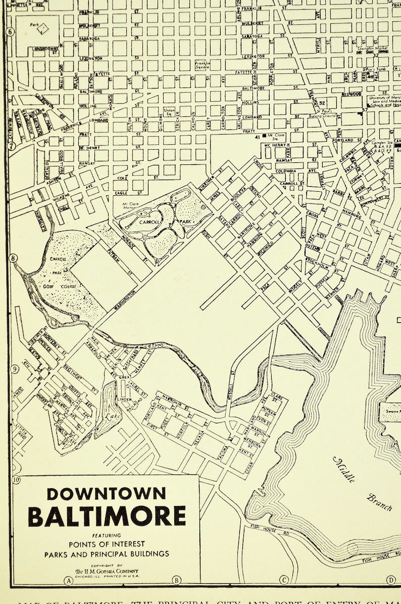 Vintage BALTIMORE City Street Map Wall Art Decor 1930s | Etsy