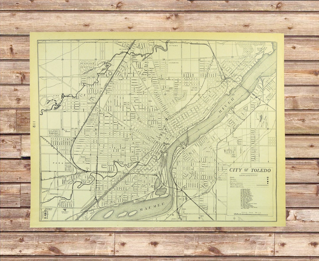 Antique TOLEDO City Street Map Wall Art Decor Ohio Vintage Gift for Her ... Antique TOLEDO City Street Map Wall Art Decor Ohio Vintage Gift for Her ...