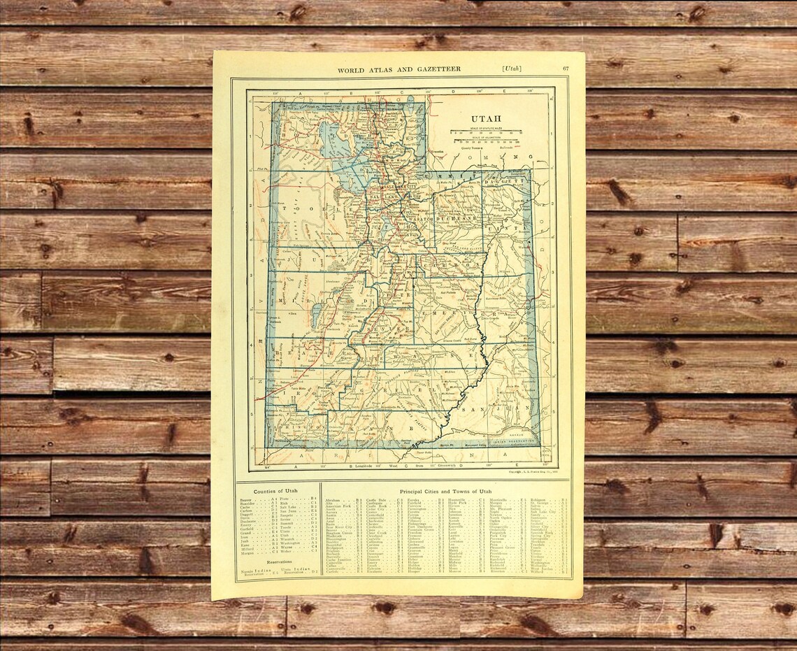 Antique UTAH Map of Utah Railroad Map Wall Art ORIGINAL - Etsy
