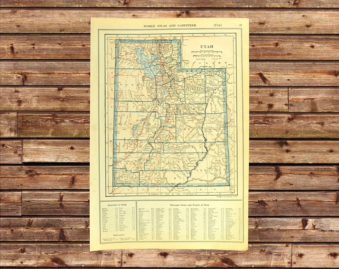 Antique UTAH Map of Utah Railroad Map Wall Art ORIGINAL Vintage ...