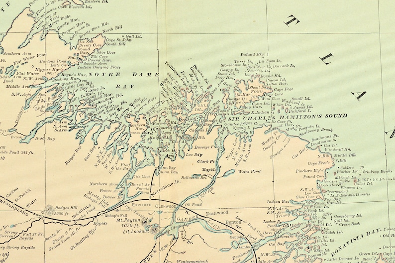 Newfoundland Map of Newfoundland Wall Art Decor Antique | Etsy