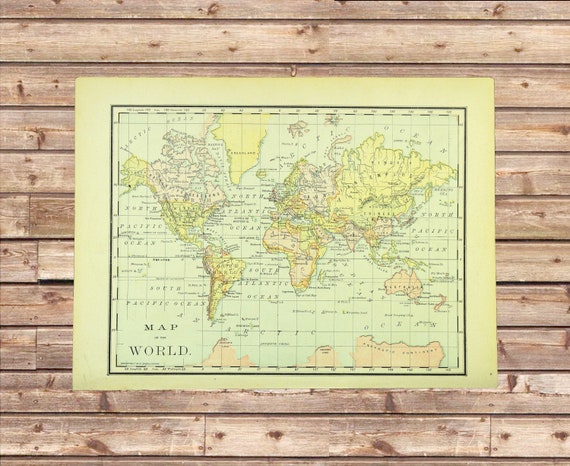 Antique WORLD Map of the World Wall Art Decor ORIGINAL Home - Etsy