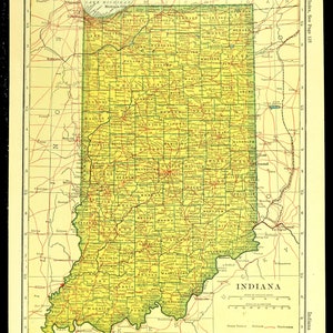 Vintage INDIANA RAILROAD Map of Indiana Wall Art ORIGINAL Antique Mens ...