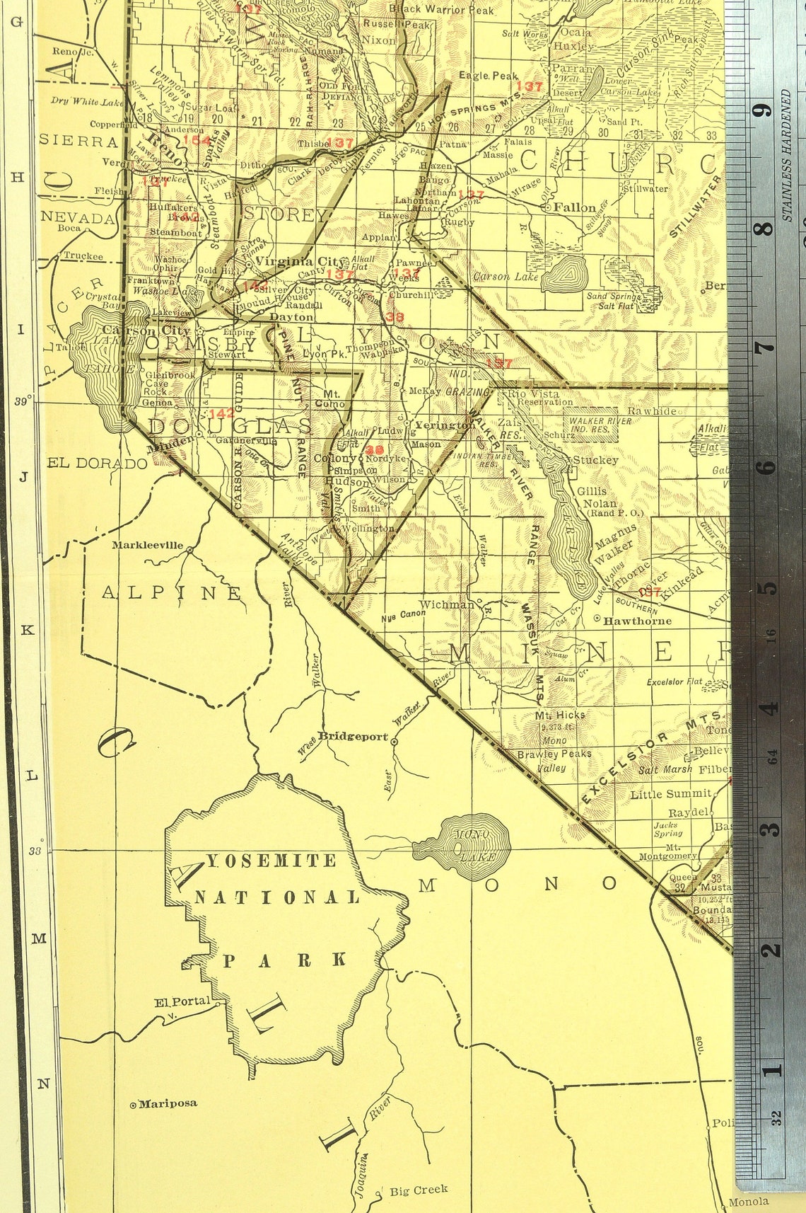 NEVADA Railroad Map Wall Decor Art EXTRA LARGE Antique - Etsy