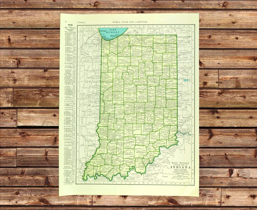INDIANA MAP Wall Art Decor Vintage Frameable Ready to Frame - Etsy
