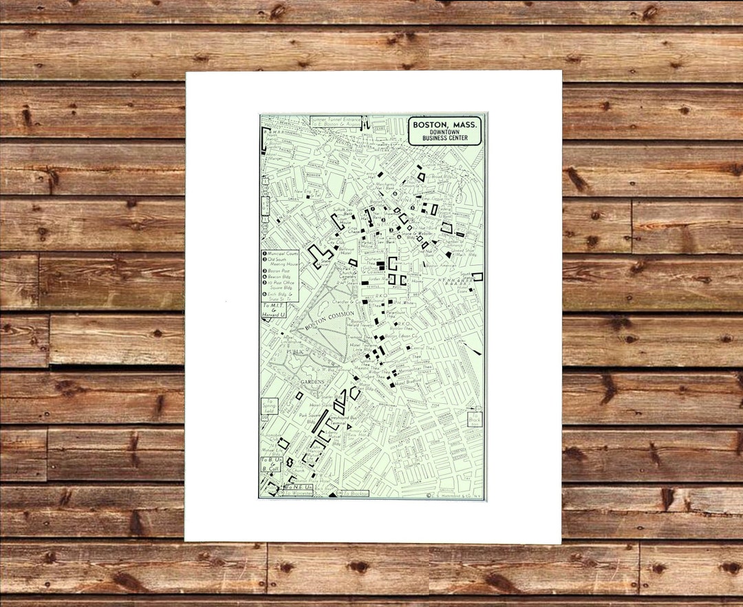 1940s Boston City Street Map Wall Decor Frameable Art Ready to Frame ...