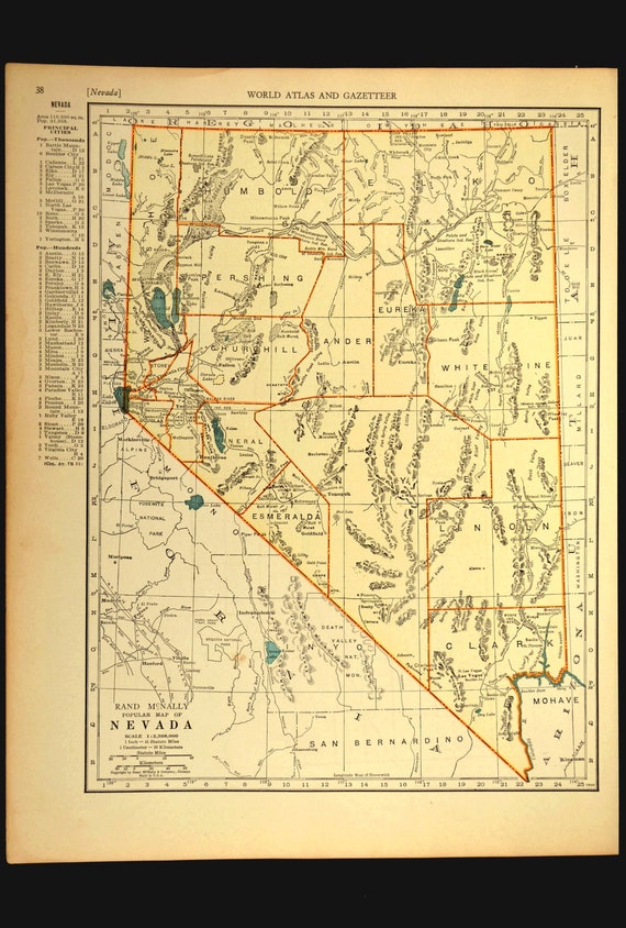 Nevada Map of Nevada Wall Art Decor Vintage 1930s Original | Etsy