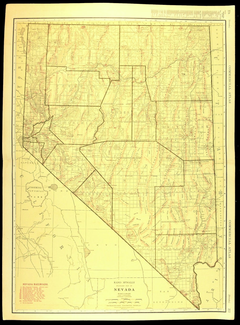 NEVADA Railroad Map Wall Decor Art EXTRA LARGE Antique - Etsy