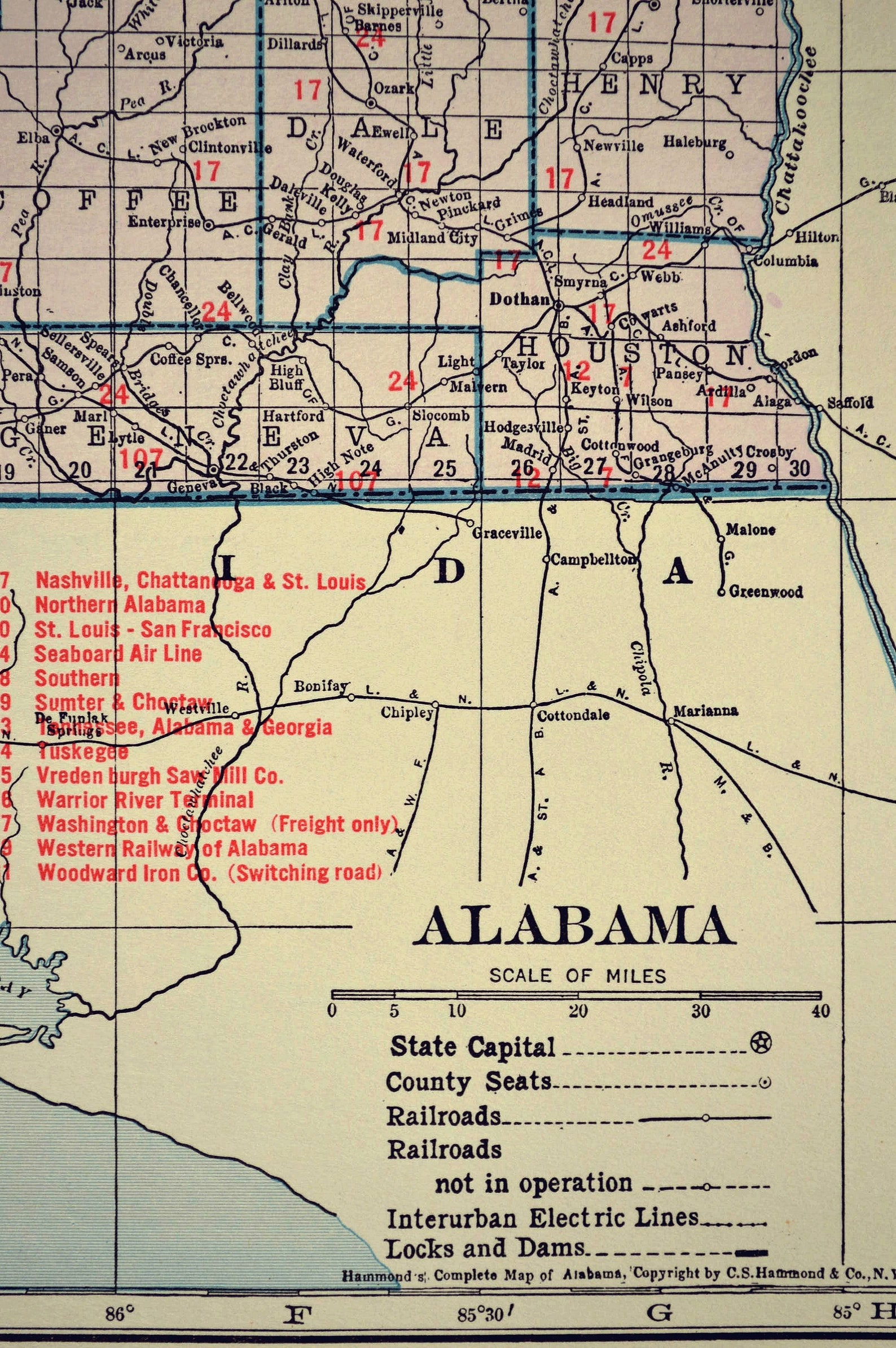 Alabama Railroad Map of Alabama Wall Decor Art LARGE Antique | Etsy