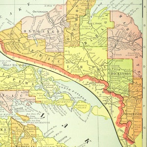 LARGE Michigan Map of Michigan Wall Decor Art Antique Original - Etsy