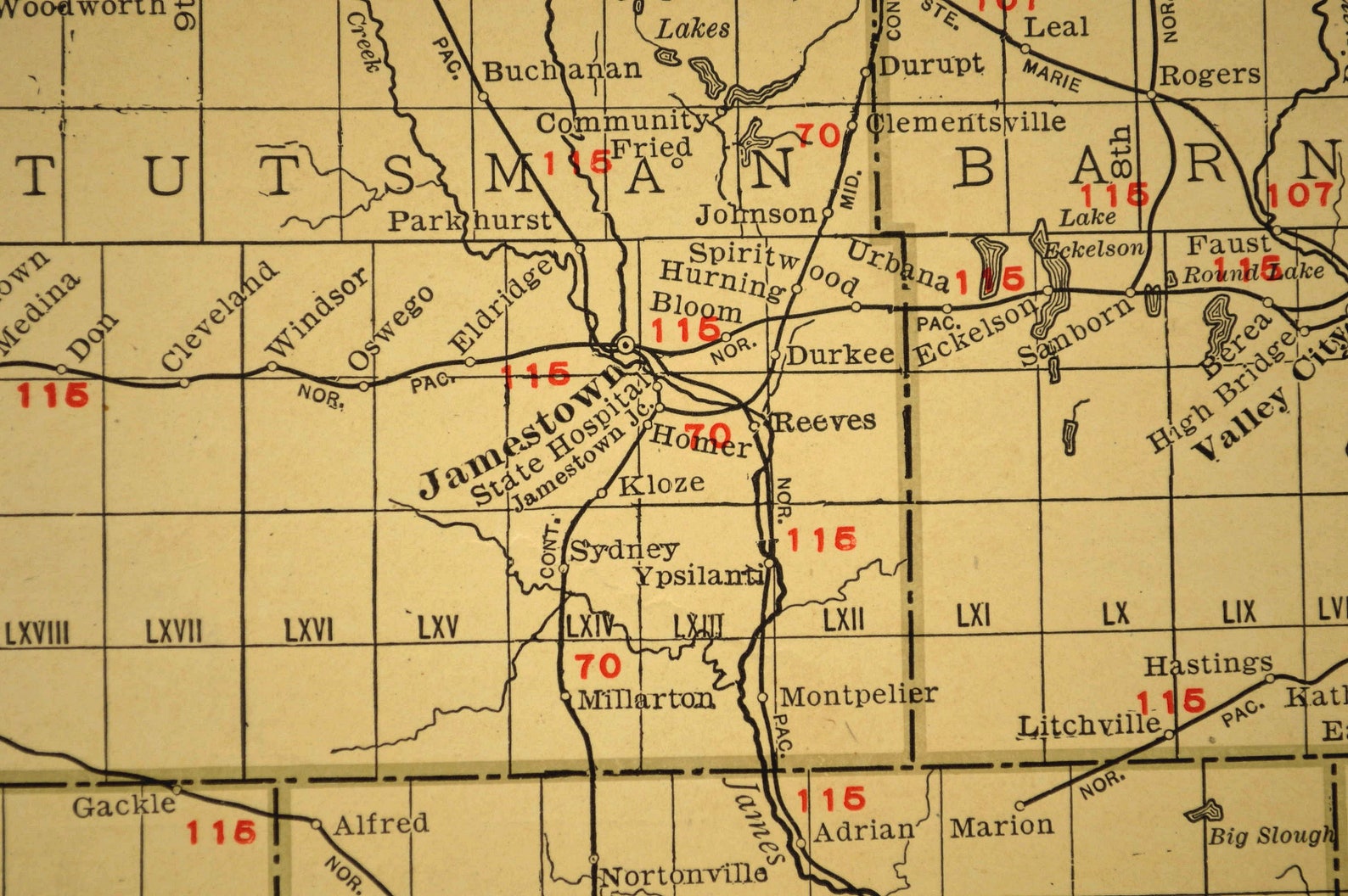 LARGE Antique NORTH DAKOTA Railroad Map Wall Art Original | Etsy