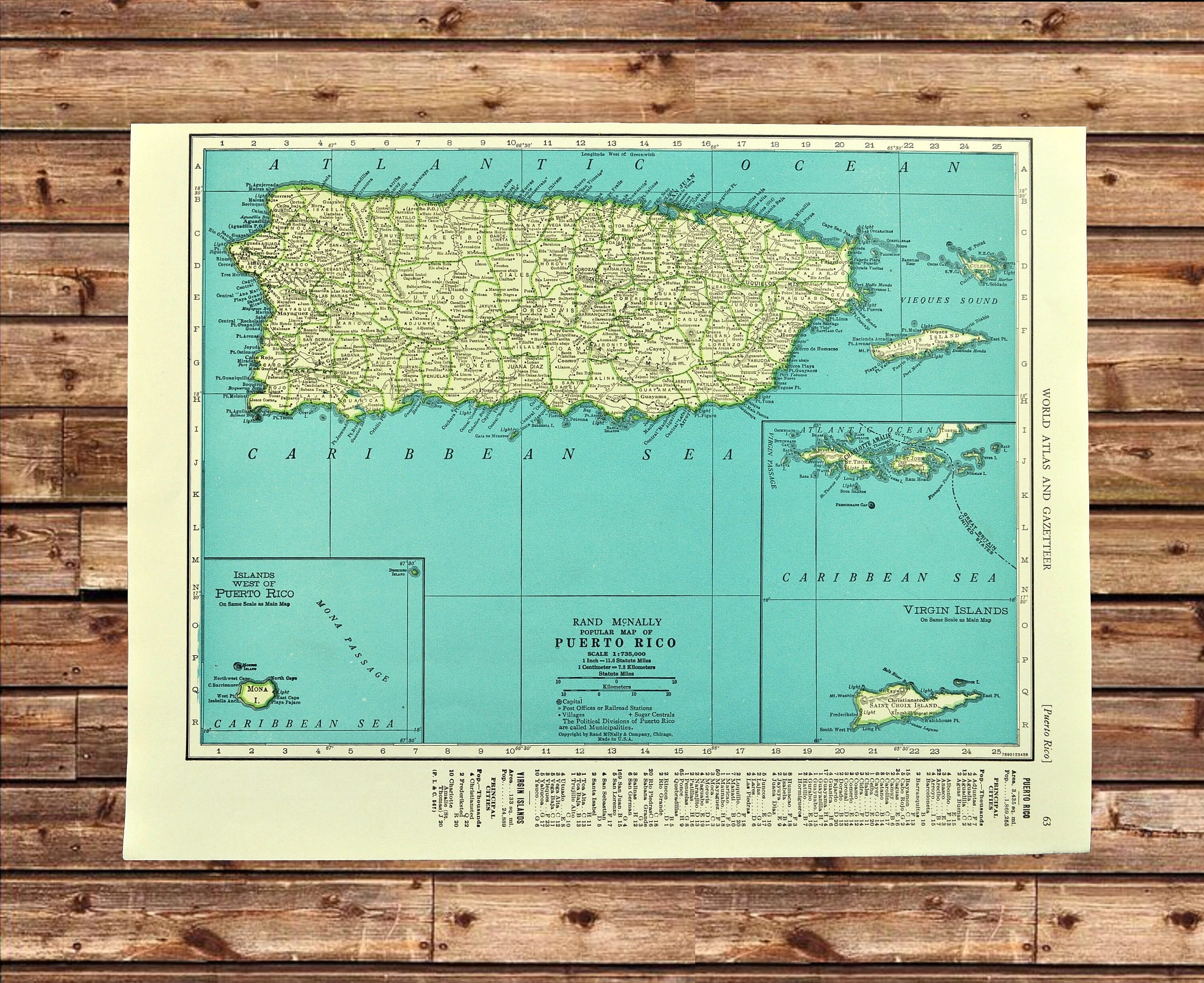 PUERTO RICO MAP of Puerto Rico Vintage Green Blue Boyfriend | Etsy