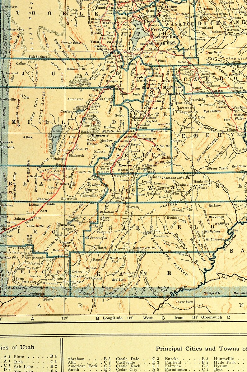 Antique UTAH Map of Utah Railroad Map Wall Art ORIGINAL - Etsy
