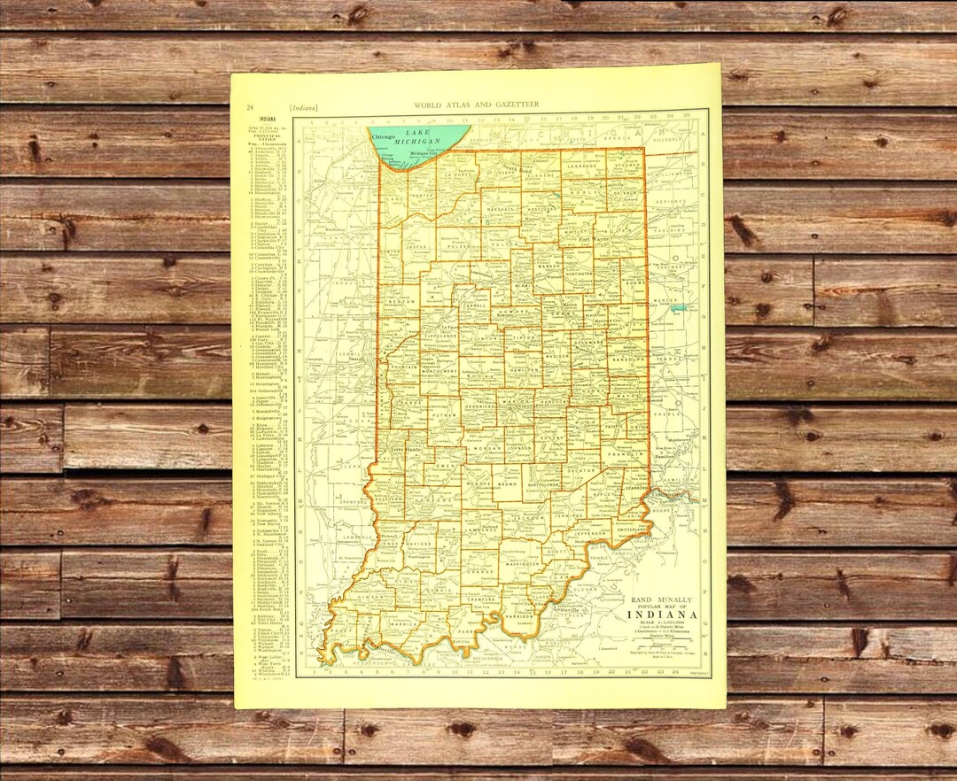Vintage INDIANA Map Wall Art Decor Frameable Ready to Frame ORIGINAL - Etsy