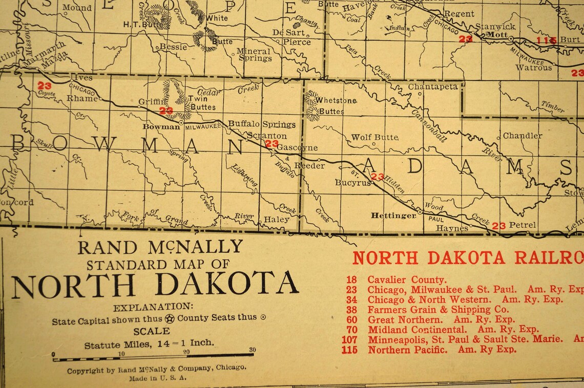 LARGE Antique NORTH DAKOTA Railroad Map Wall Art Original | Etsy