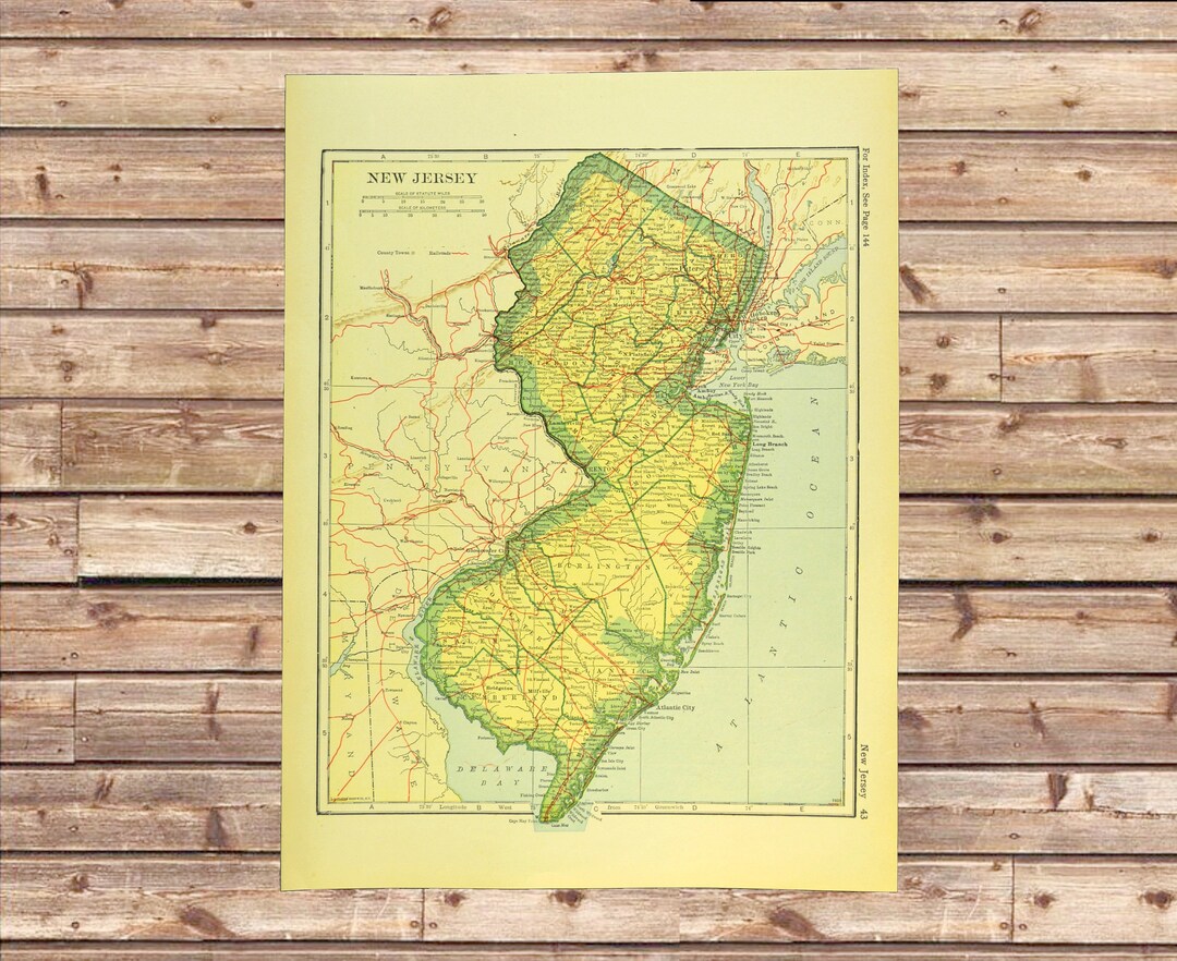Vintage NEW JERSEY Map of New Jersey Railroad Map ORIGINAL Garden State ...