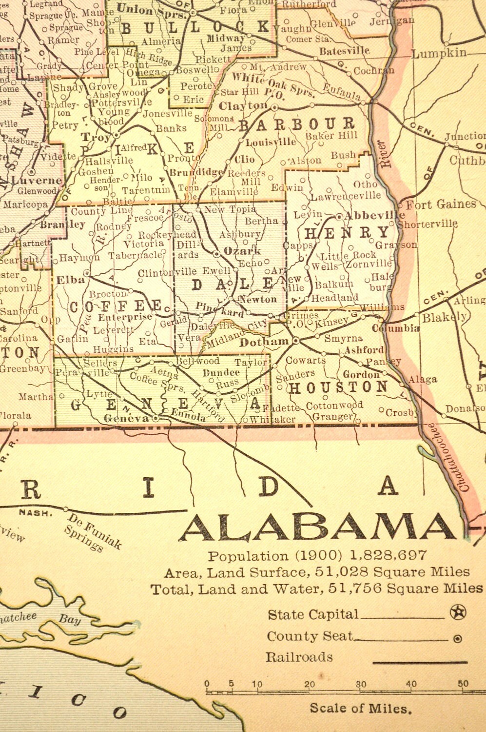 Globes & Maps Home Décor Alabama Map of Alabama Wall Decor Art Antique ...