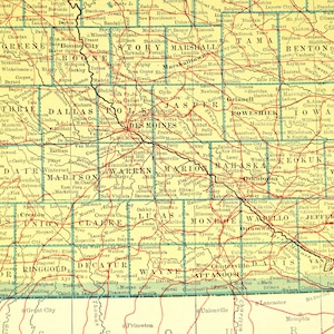 Vintage IOWA RAILROAD Map of Iowa Wall Art Old ORIGINAL 1920s Dad Gift ...