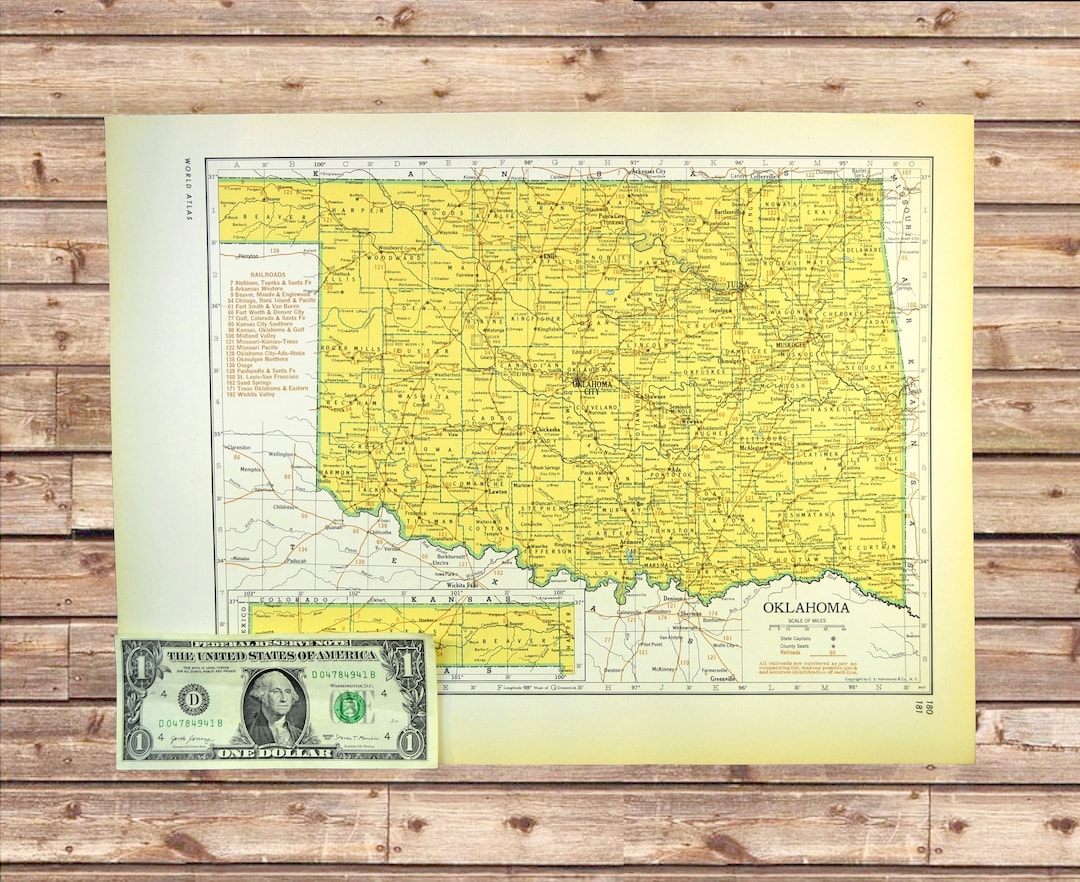 OKLAHOMA Railroad Map Wall Decor Art Vintage Original 1940s - Etsy