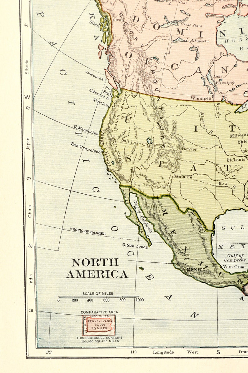 Vintage NORTH AMERICA Map of North America Wall Art Frameable - Etsy