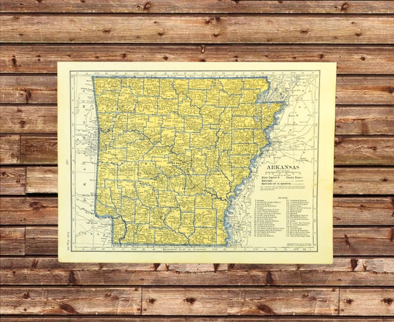 Vintage ARKANSAS Map Wall Art Decor Frameable Matted ORIGINAL - Etsy