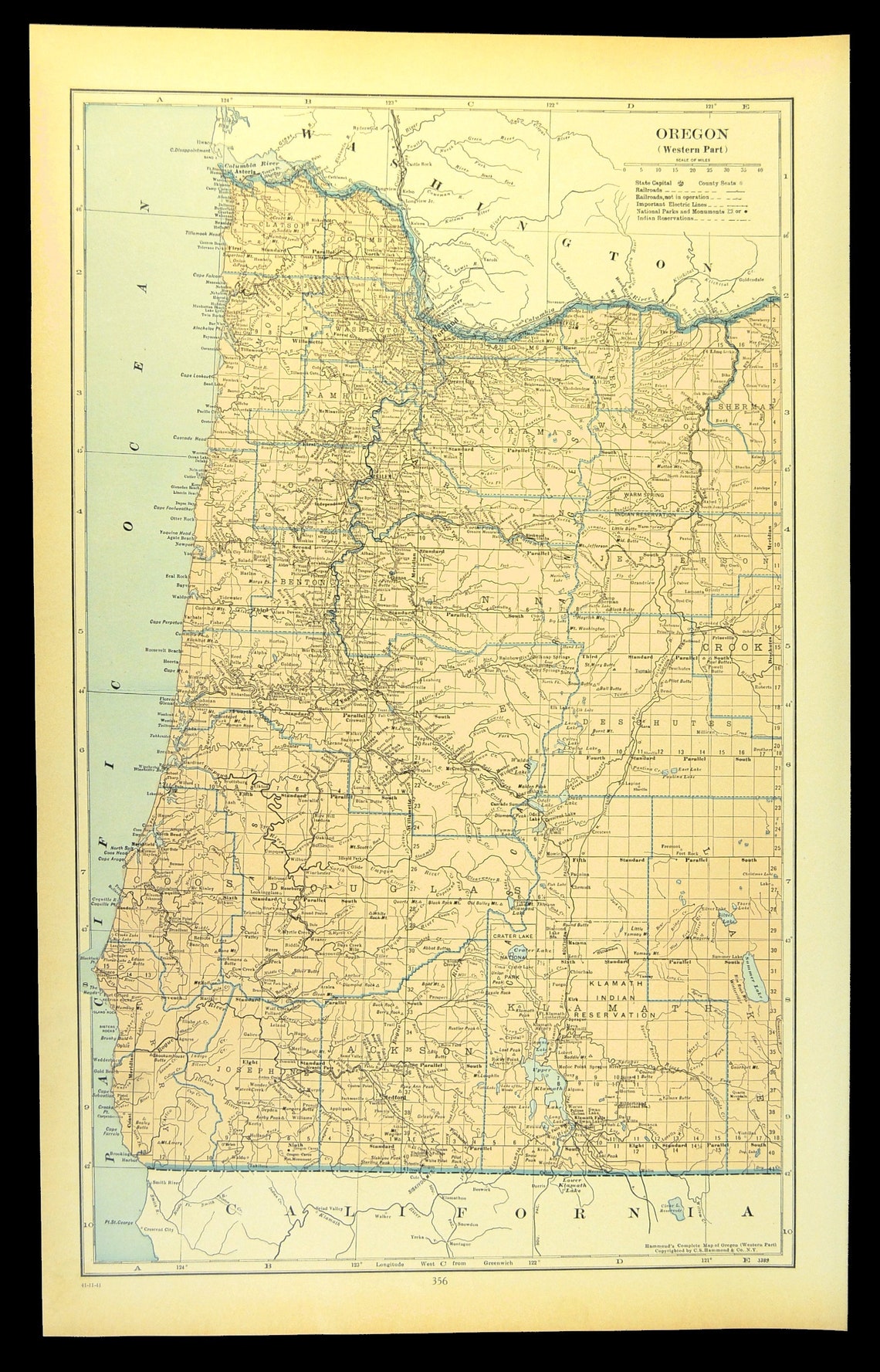 Antique OREGON COAST Map Wall Art Decor LARGE Western Original - Etsy