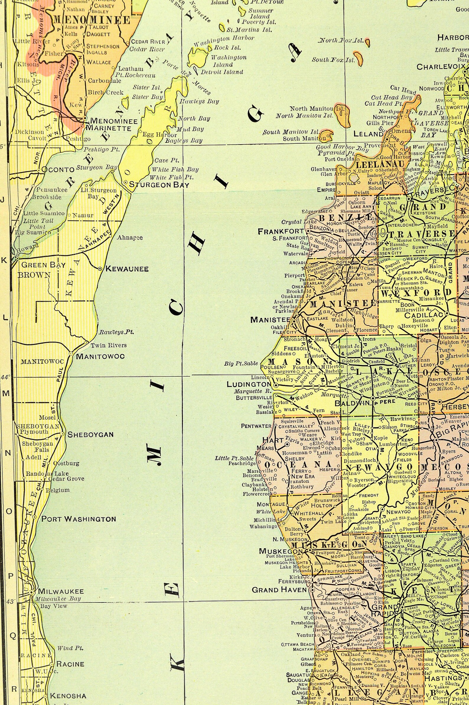 LARGE Michigan Map of Michigan Wall Decor Art Antique Original | Etsy