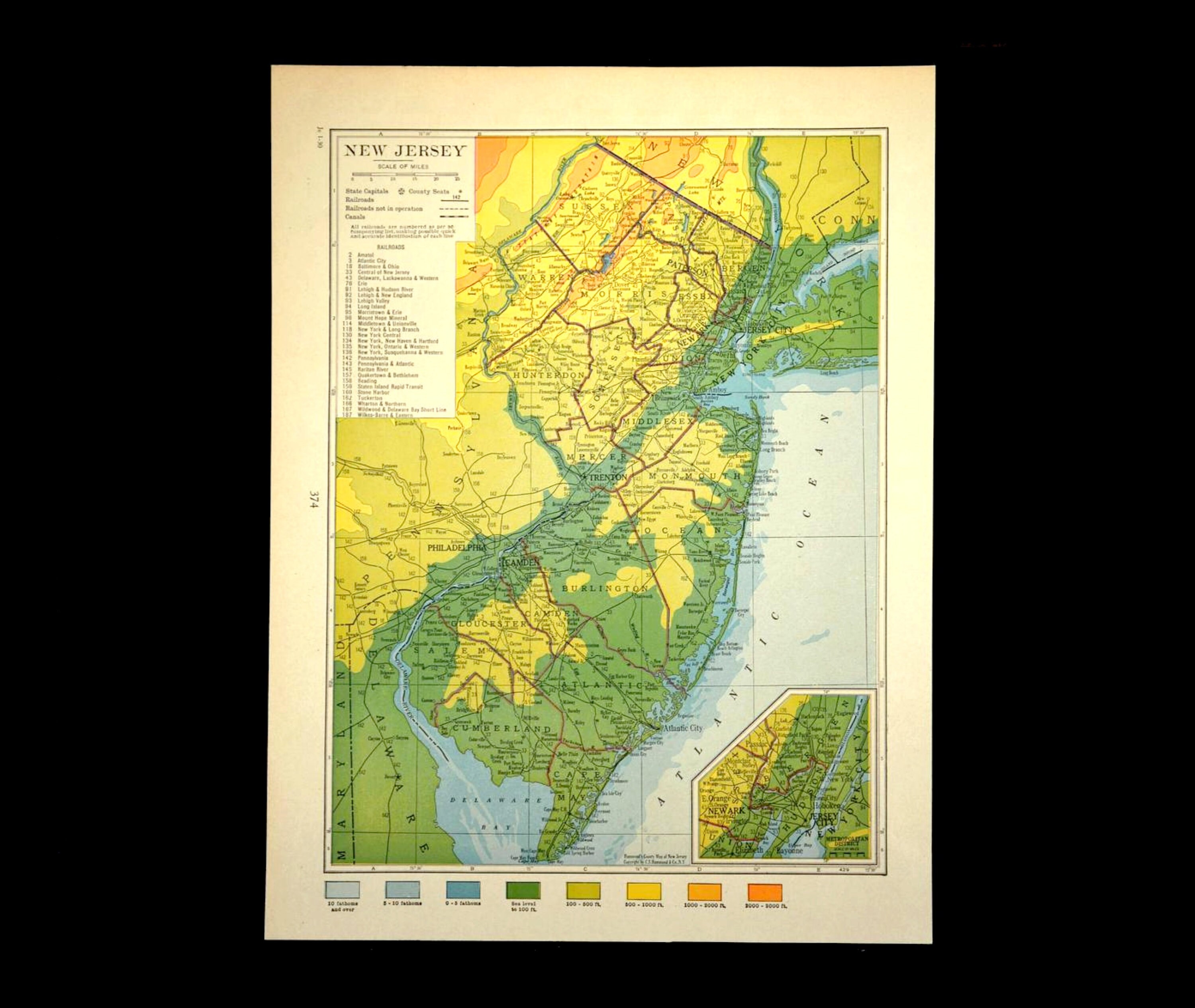Topo Map Map Art New Jersey Map Vintage Map Stylized with Digital ...