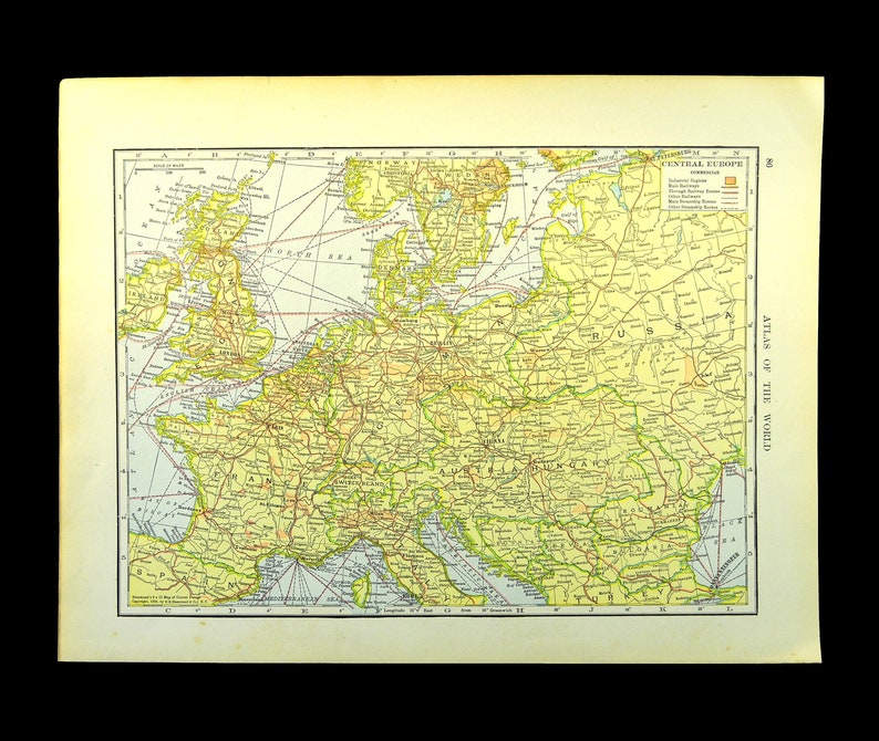 1904 CENTRAL EUROPE Map Wall Art Railroad Antique Decor - Etsy