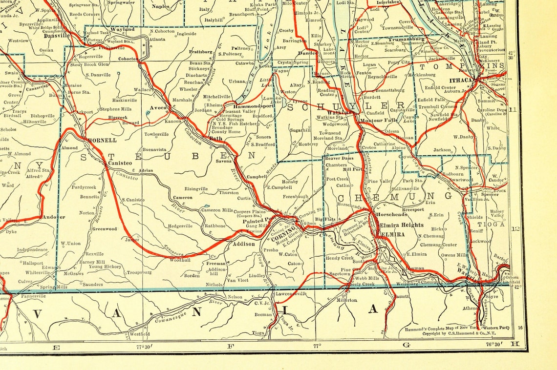 New York Map of Western New York Road Map Wall Decor Art LARGE | Etsy