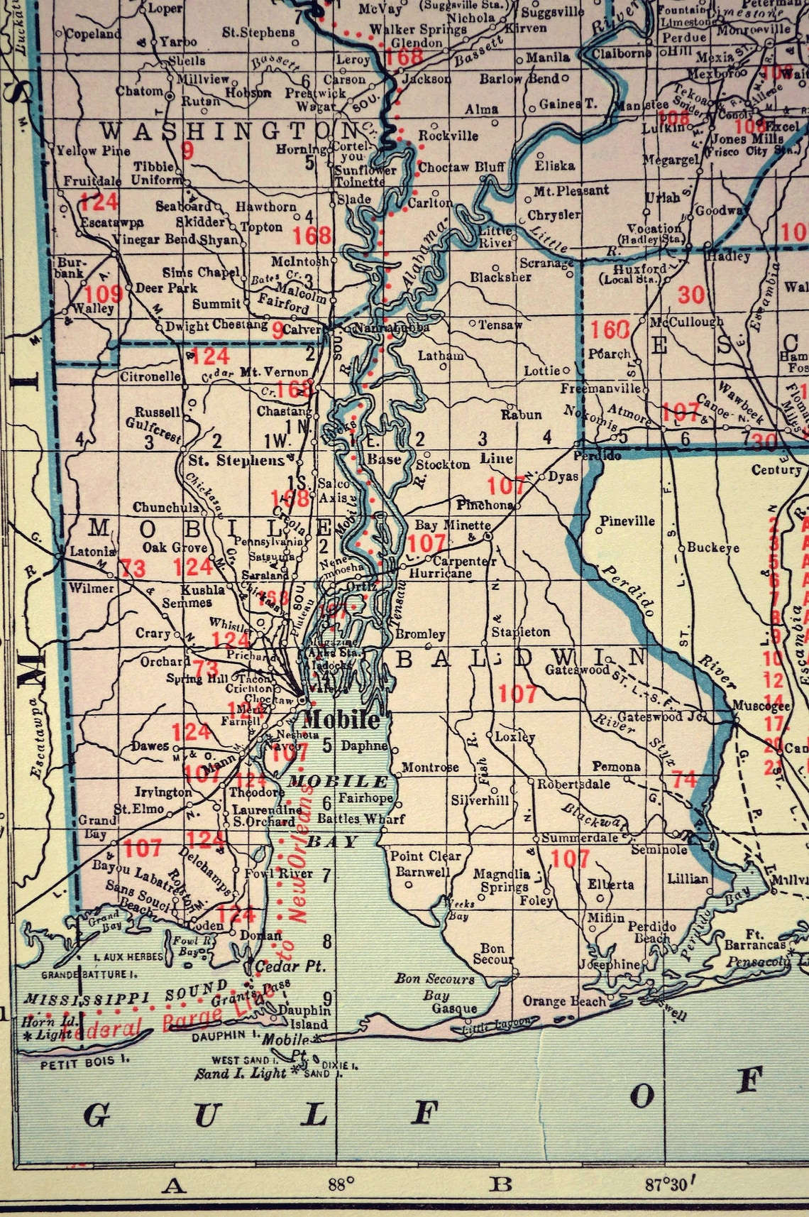 Alabama Railroad Map of Alabama Wall Decor Art LARGE Antique | Etsy