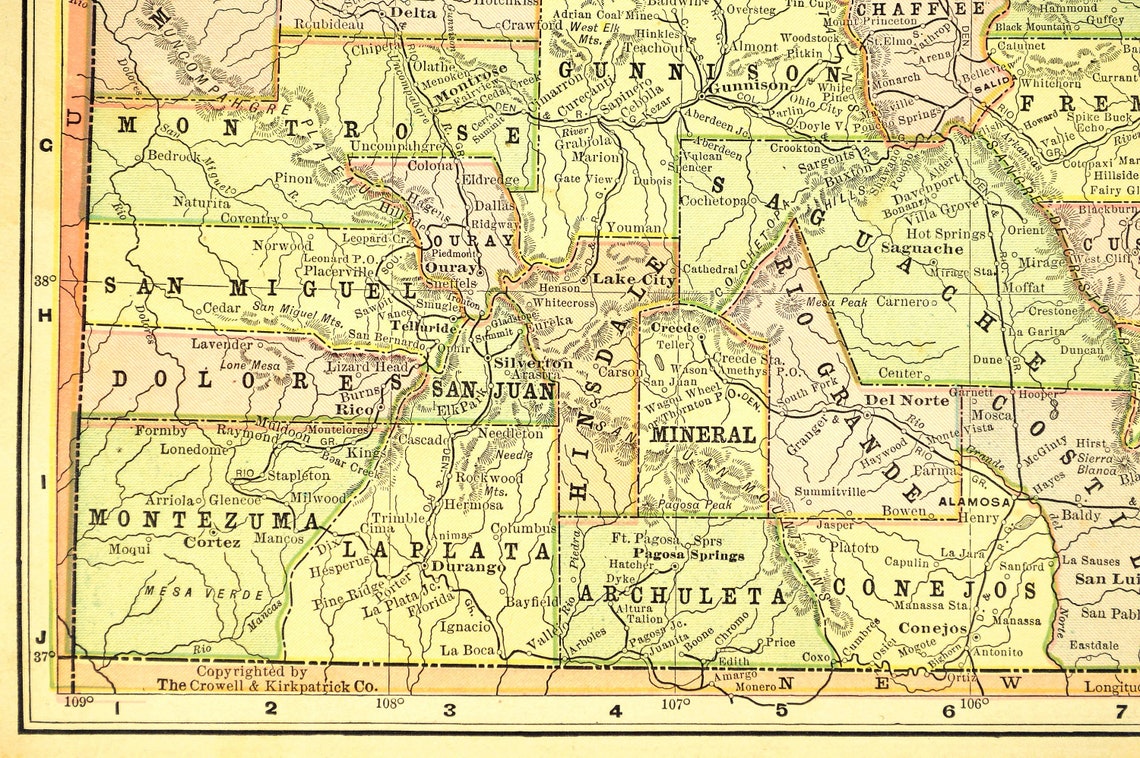 Antique Colorado Map of Colorado Wall Art Decor Original Old | Etsy